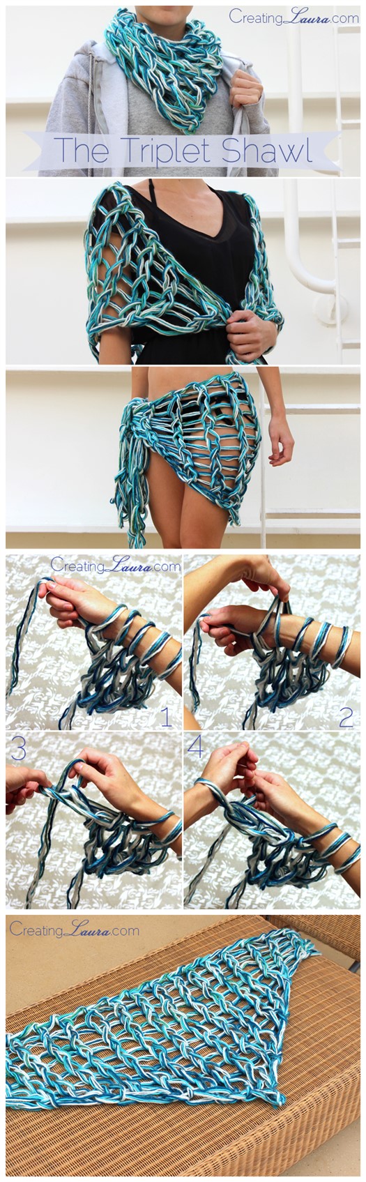 DIY Triplet Shawl Free Arm Knitting Pattern | DIY Tag